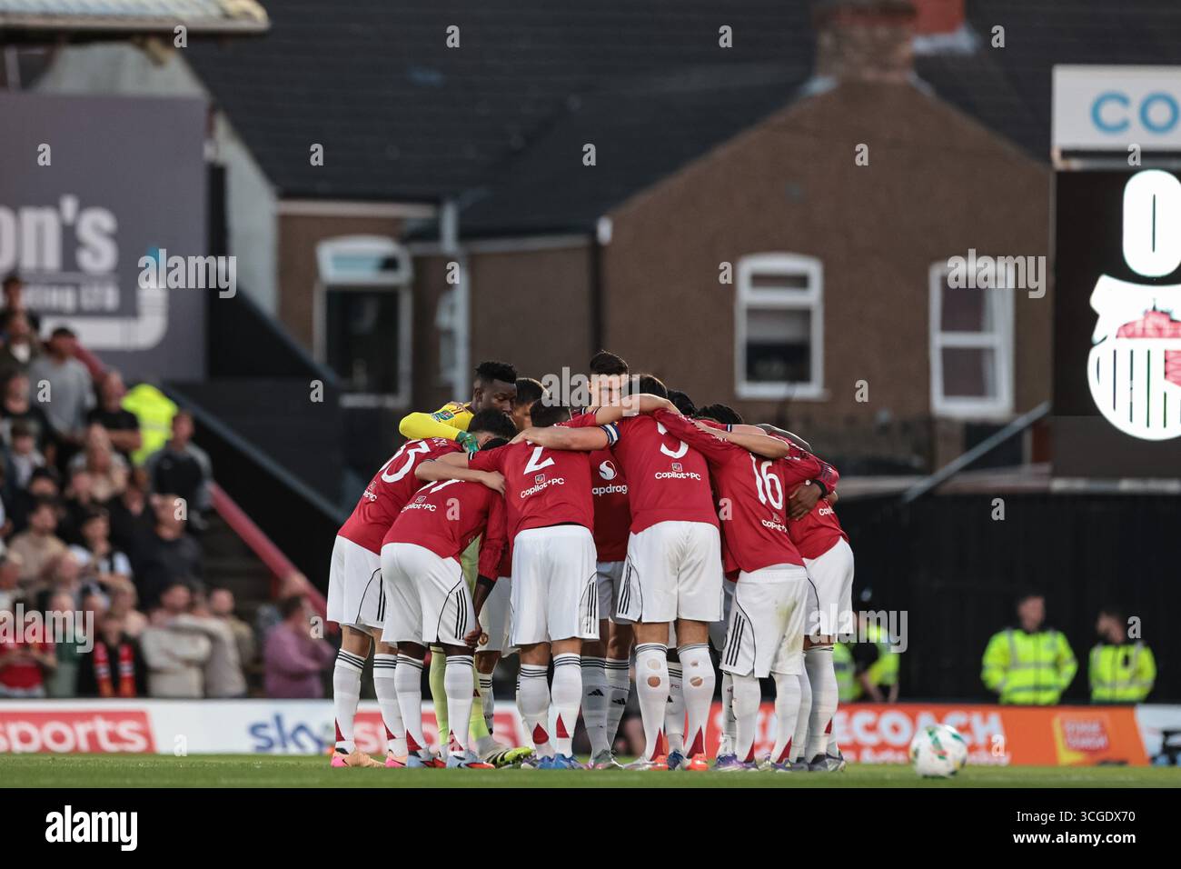 Manchester United group huddle during the Carabao Cup match Grimsby ...