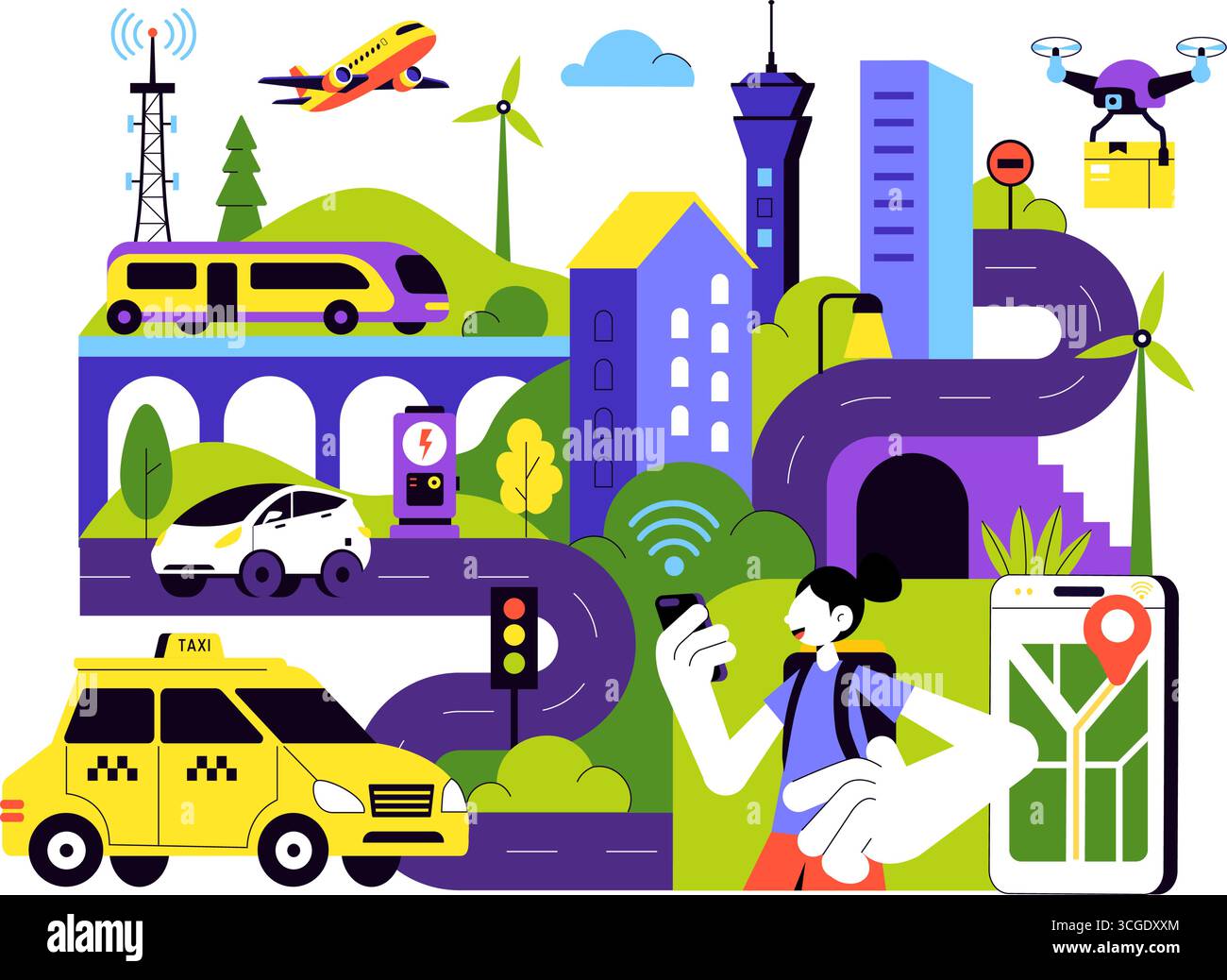 Smart City Infrastructure Illustration featuring an Urban Landscape ...