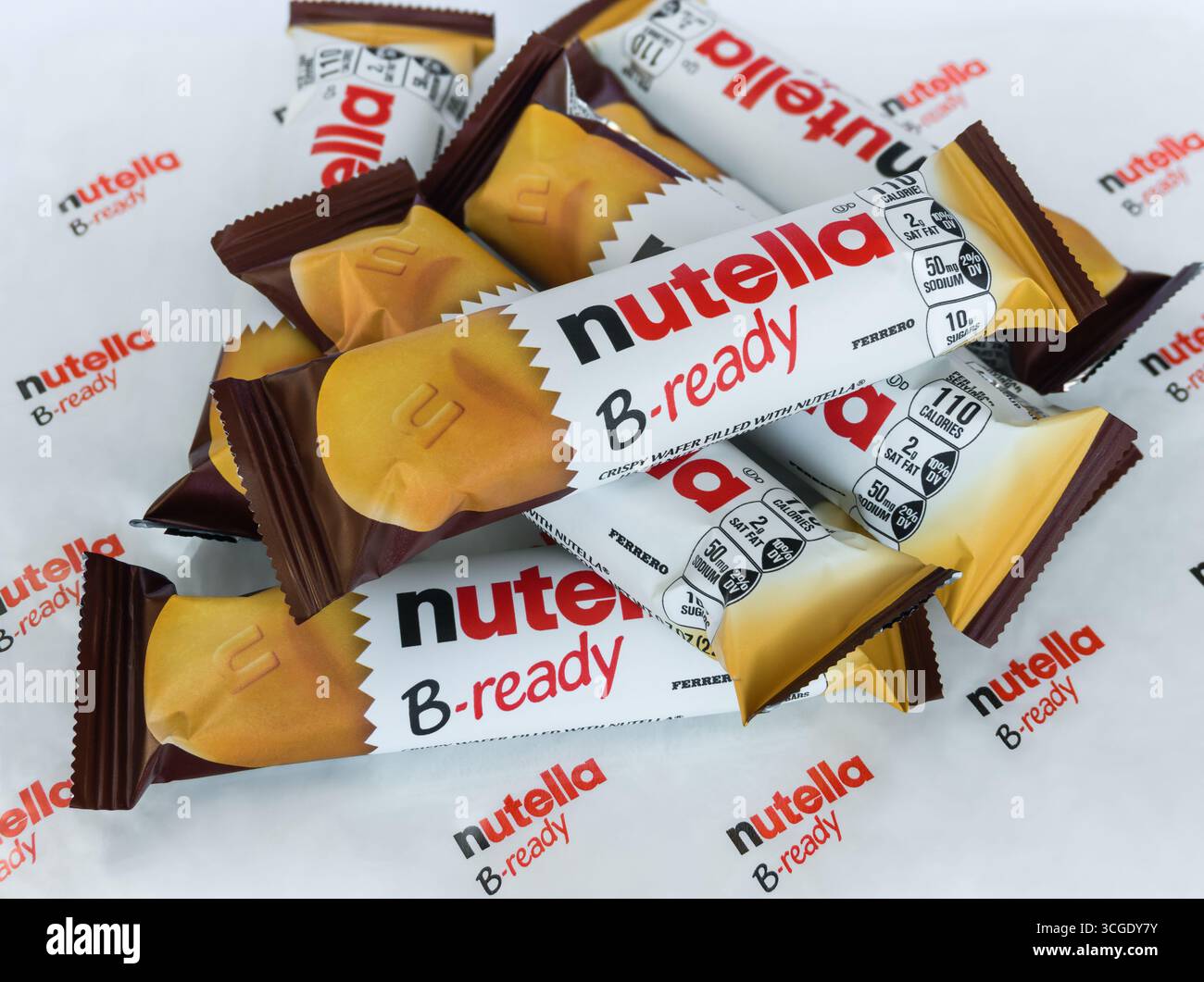 Top view of Nutella B-ready bars. Crispy wafer filled with Nutella ...