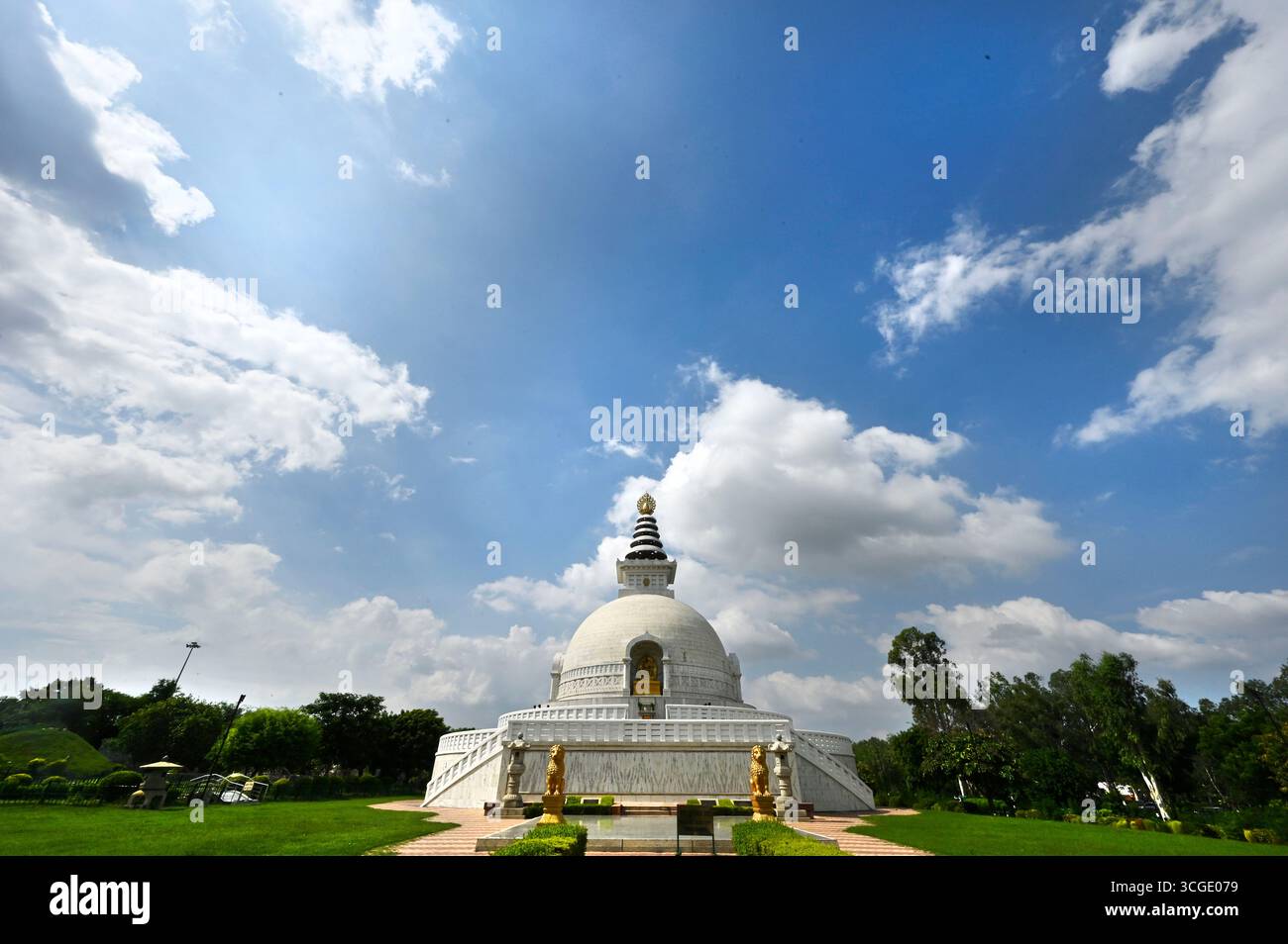 NEW DELHI, INDIA - AUGUST 24: Clean blue skies seen over Shanti Stupa ...