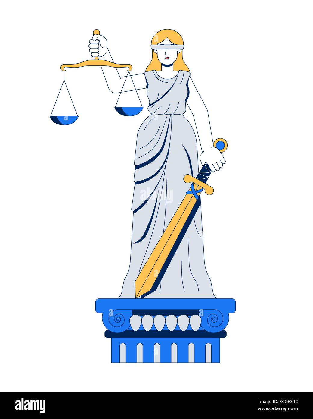 Lady Justice with sword and balance scales 2D illustration concept ...