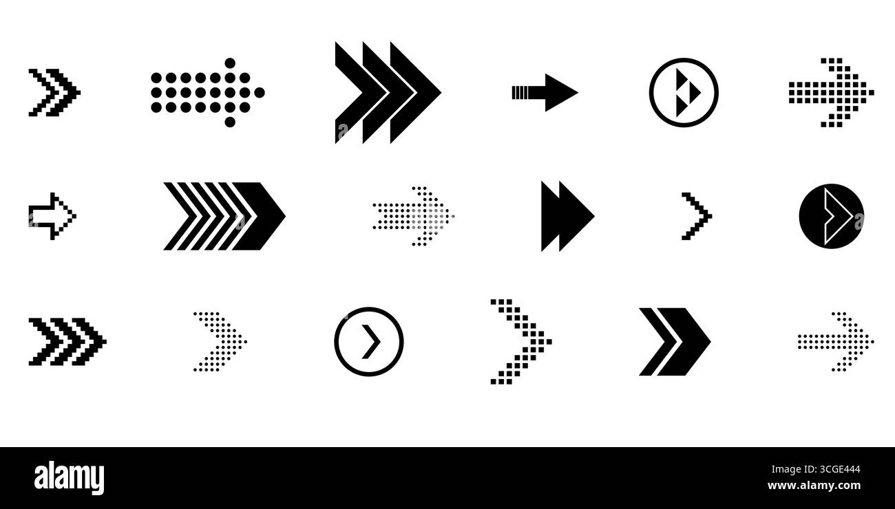 Complete swipe arrows vector pack for UI with scroll button symbols line and pixel style ...