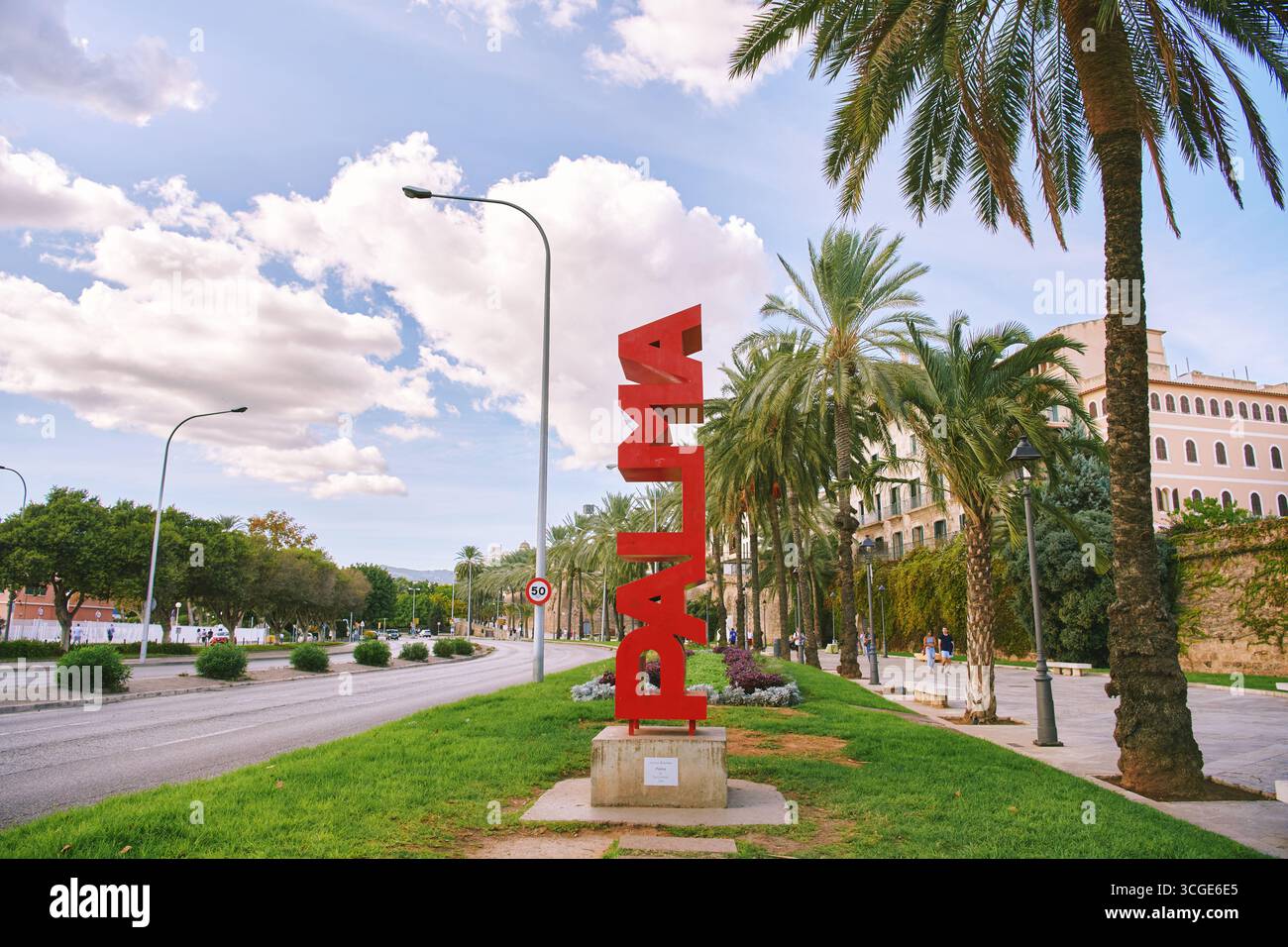 Red lettering sculpture in Palma de Mallorca, artwork by Pep Llambías ...