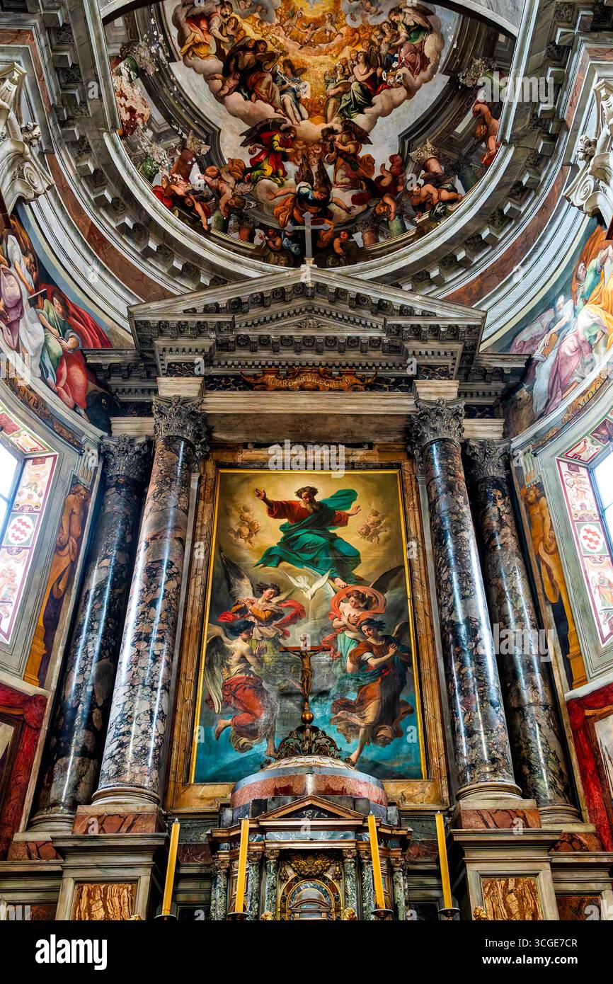 Altarpiece of the Holy Trinity by Francesco Grandi, flanked by frescoes ...