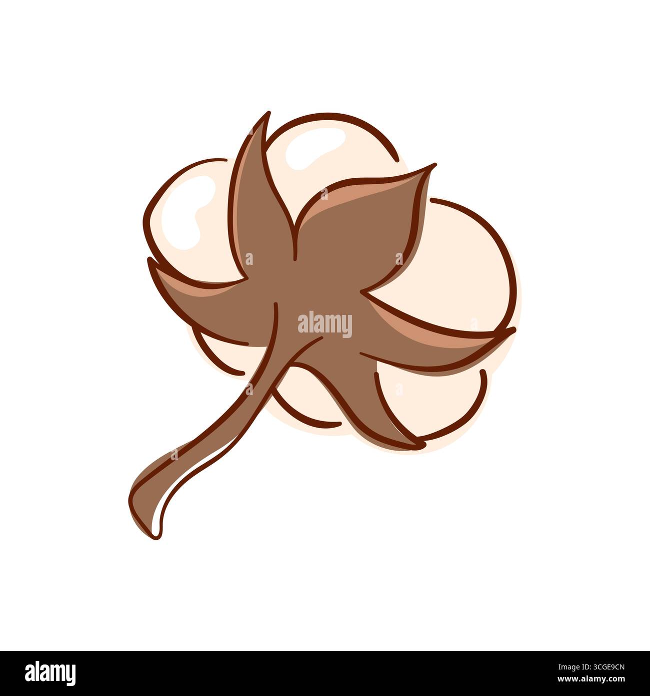 Simple flat style logo of a cotton boll with stem isolated on white ...