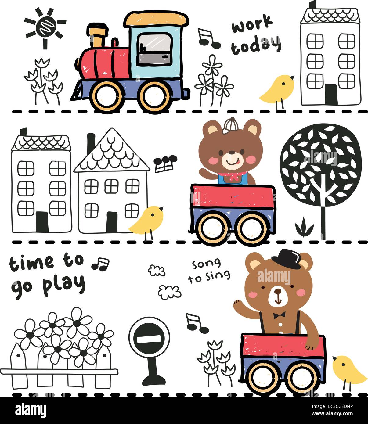 cute bear doodle vector set and memo Stock Vector Image & Art - Alamy