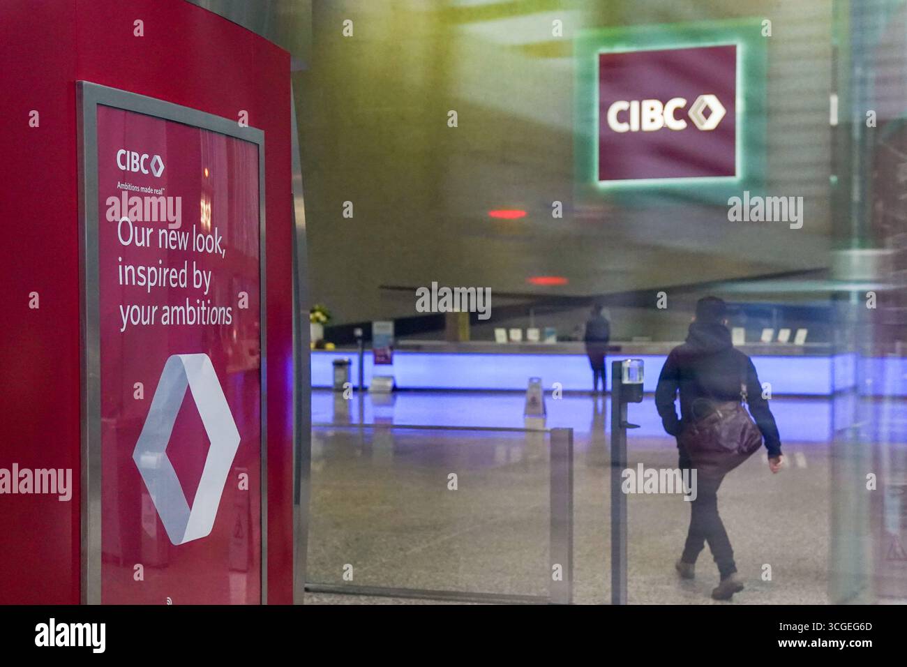 The new CIBC logo displayed the the lobby of its headquarters in ...