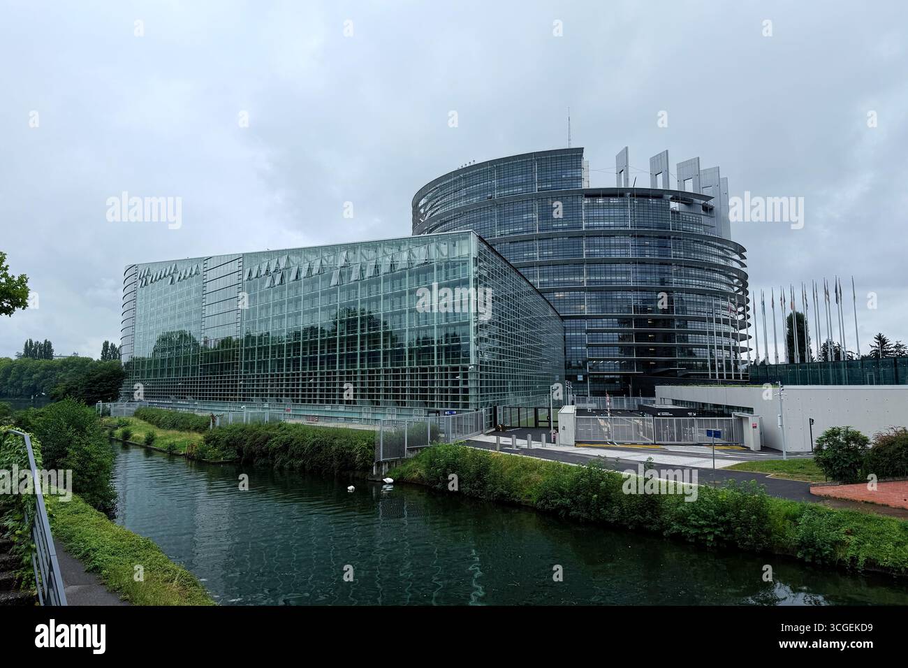 Modern glass architecture of the European Parliament building with ...