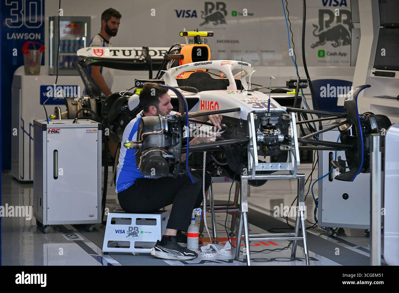 ZANDVOORT, NETHERLANDS - AUGUST 28: Mechanics work on the (30) Visa ...
