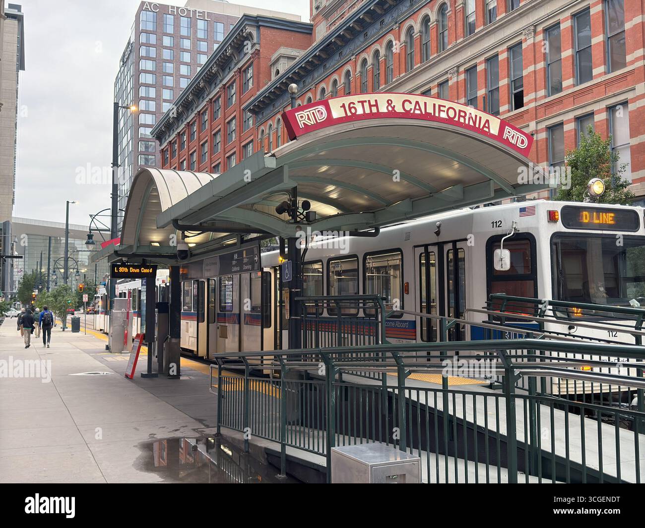 Denver, Colorado, USA - 4 June 2025: Electric tram at a station on 16th ...