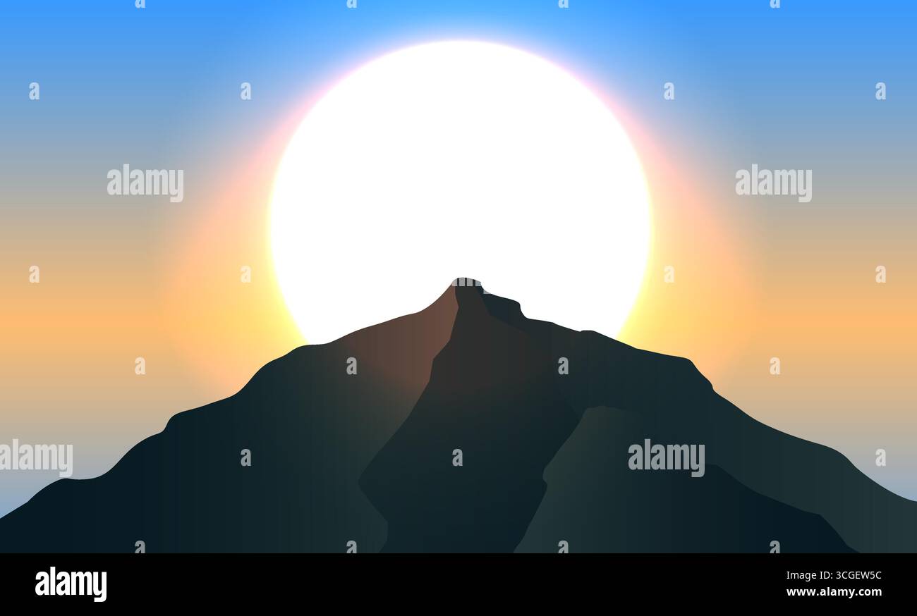 Minimalist vector illustration of a mountain peak silhouette against a ...