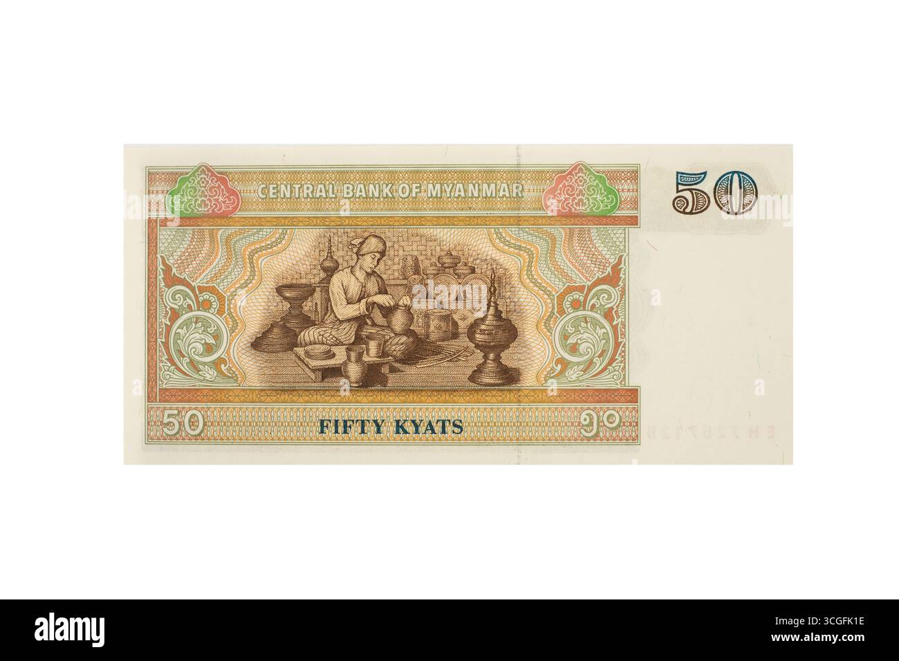 Myanmar 50 Kyats Banknote with Traditional Pottery Artwork Stock Photo ...