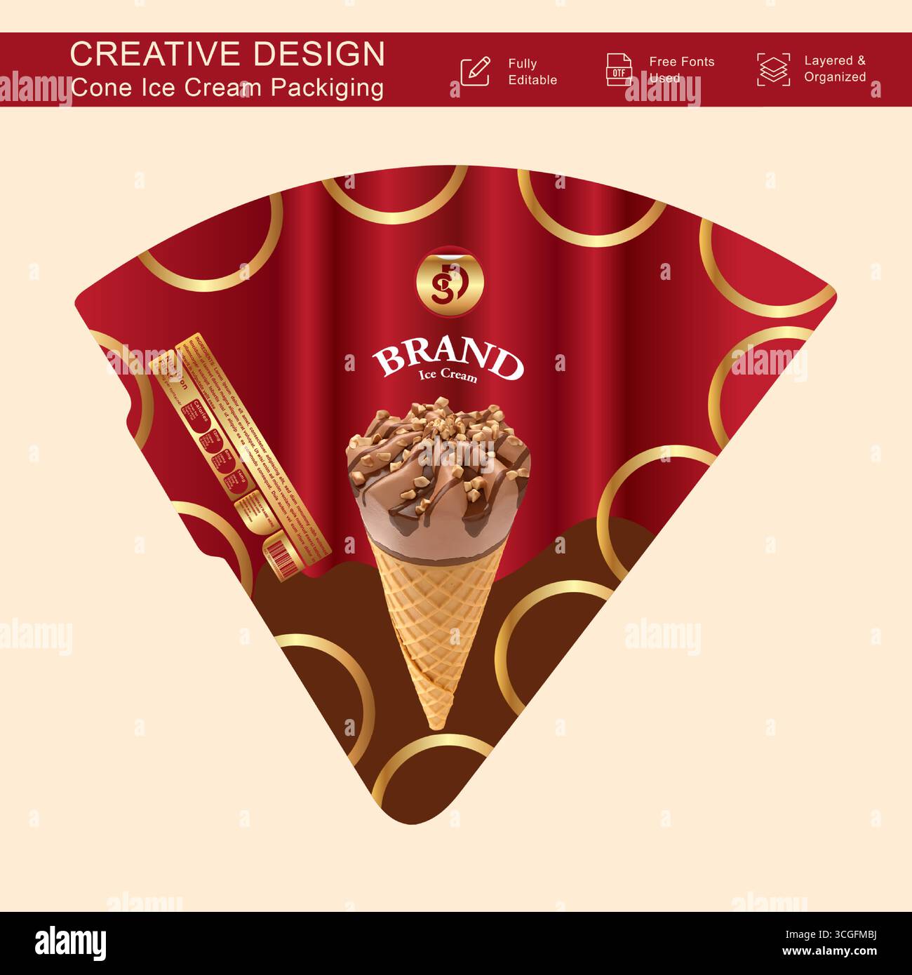 Luxury Vanilla Ice Cream Cone Packaging, Editable EPS Design Template ...