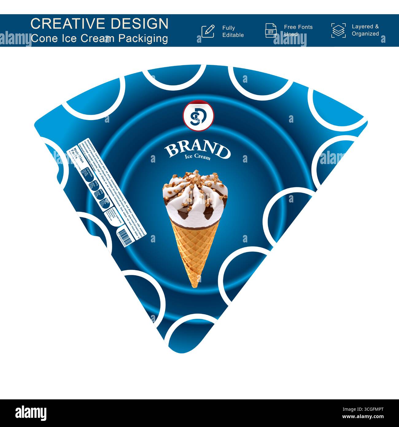 Luxury Vanilla Ice Cream Cone Packaging, Editable EPS Design Template ...