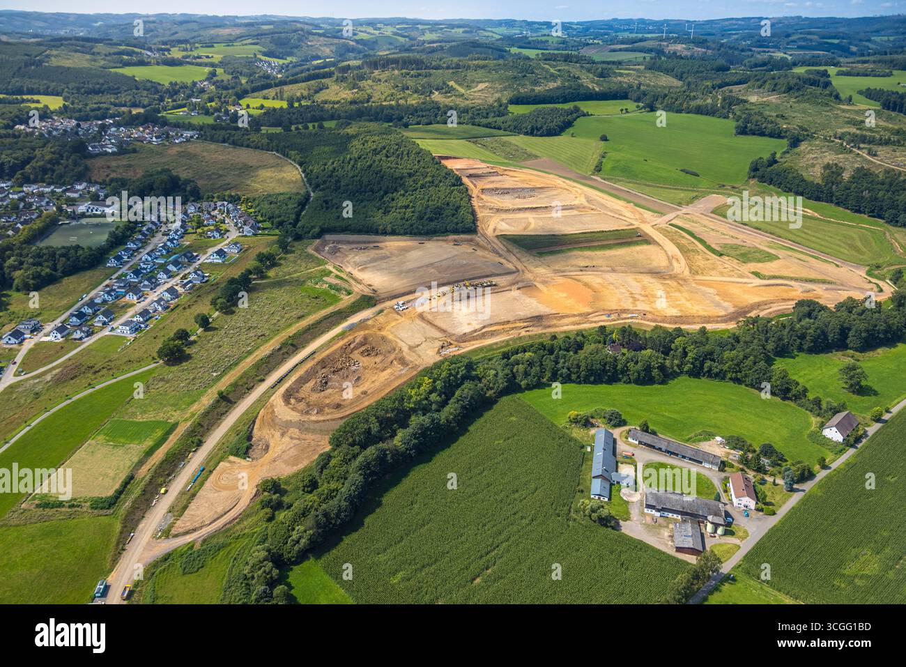 Luftbild, Baustelle für neues Gewerbegebiet und Industriegebiet ...