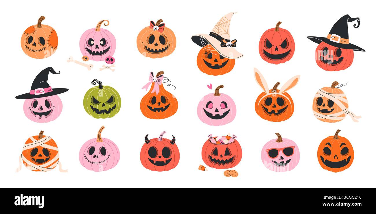 Cute Halloween pumpkin clip art set Stock Vector Image & Art - Alamy