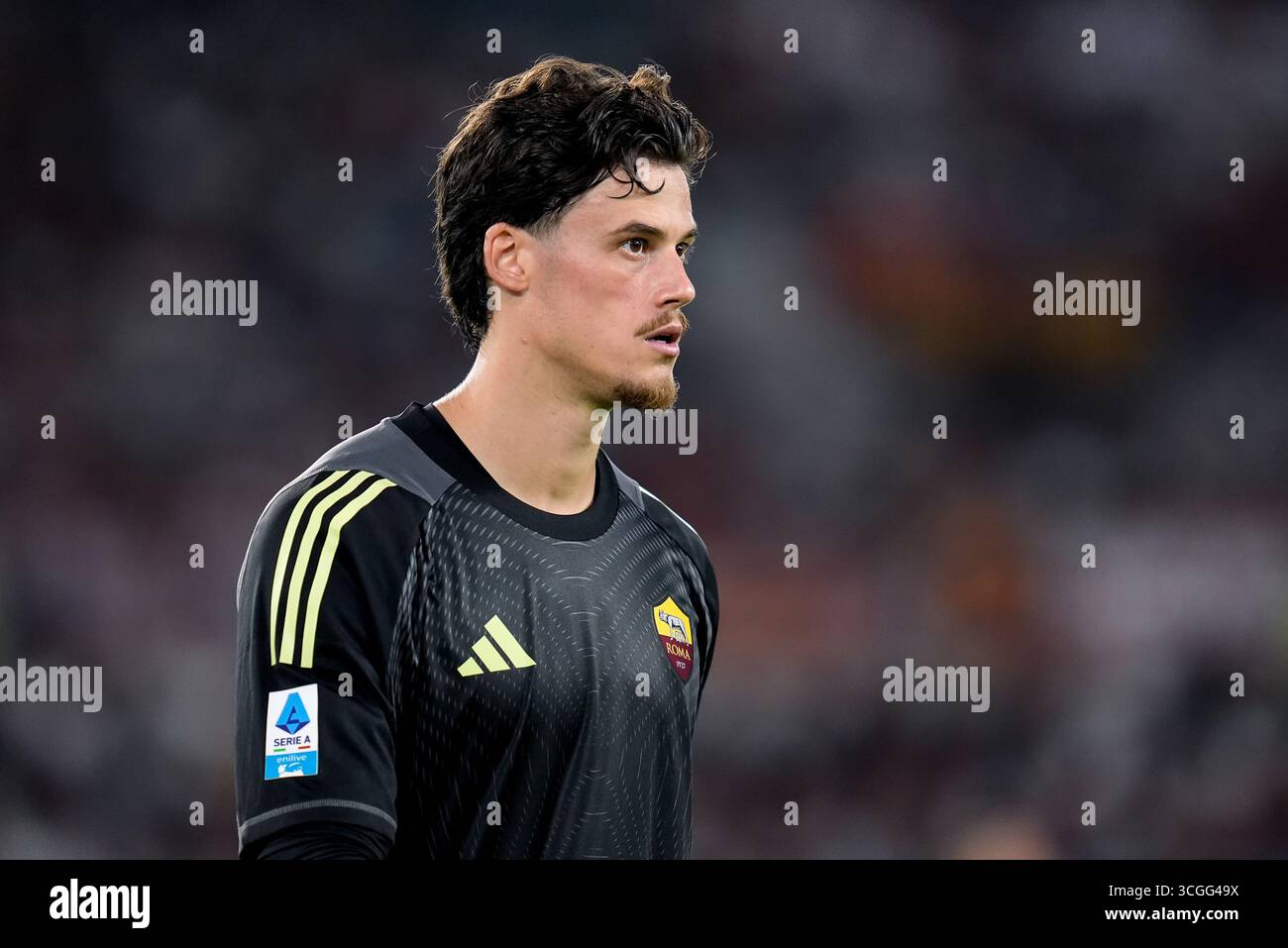 Mile Svilar of AS Roma looks on during the Serie A Enilive match ...
