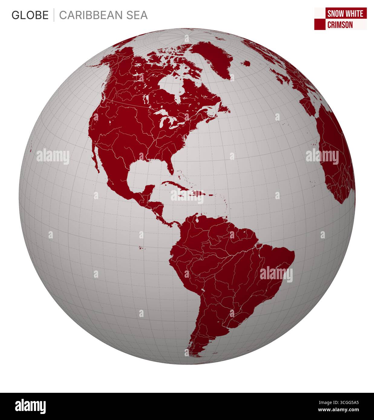 Vector globe centered on the Caribbean Sea. Snow White Crimson palette ...