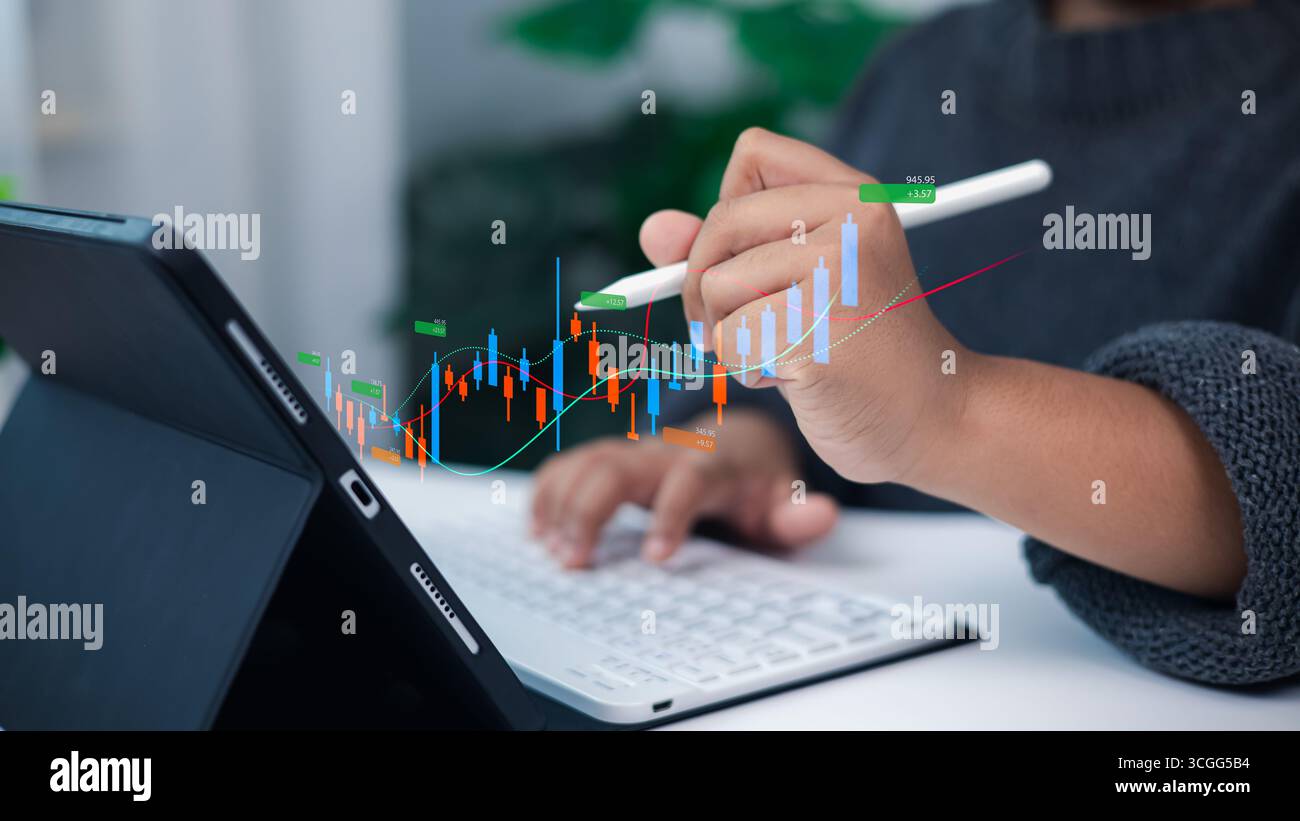 Person analyzing stock market candlestick hi-res stock photography and ...