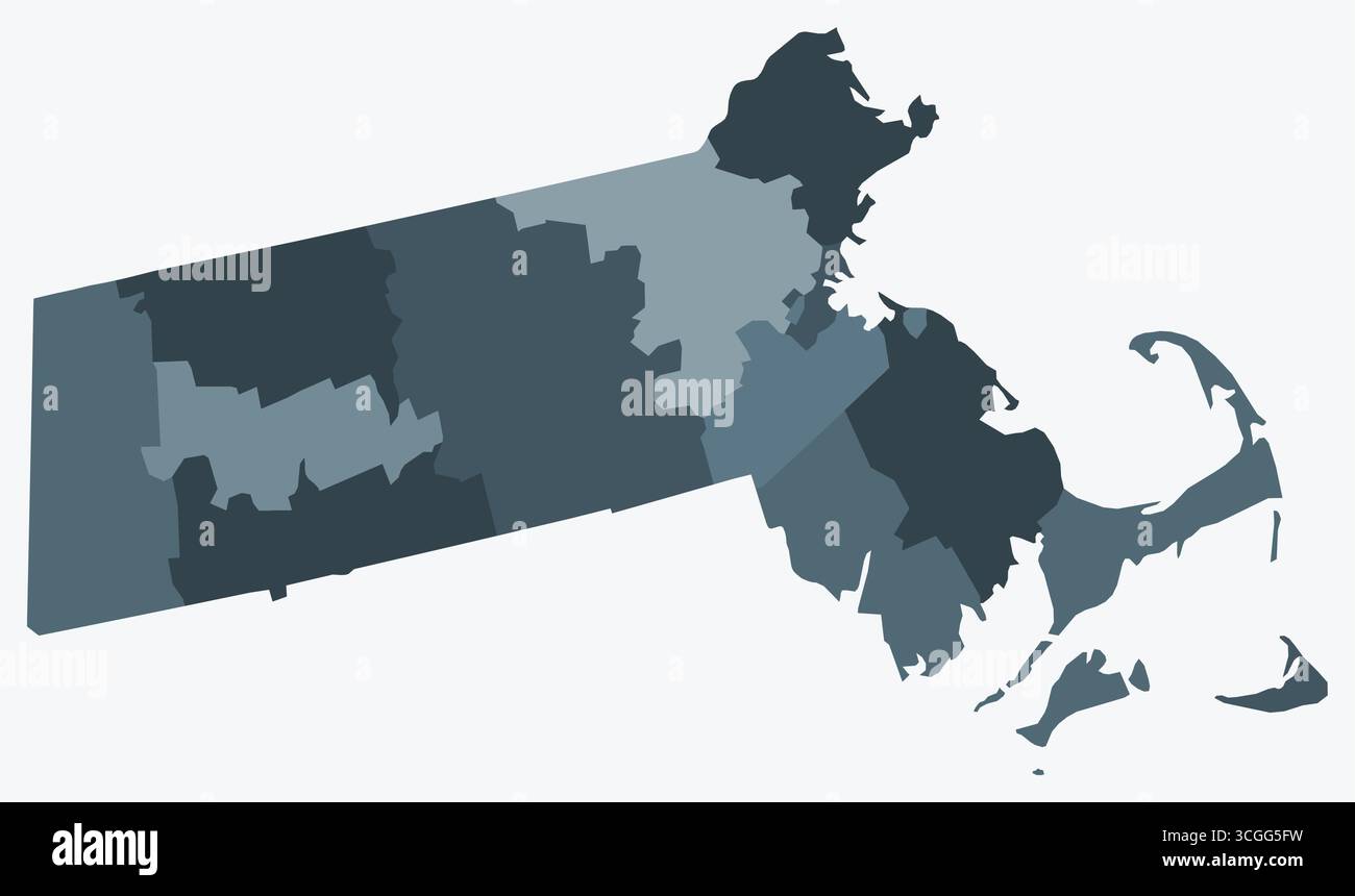 Map of Massachusetts with counties. Just a simple state border map with ...