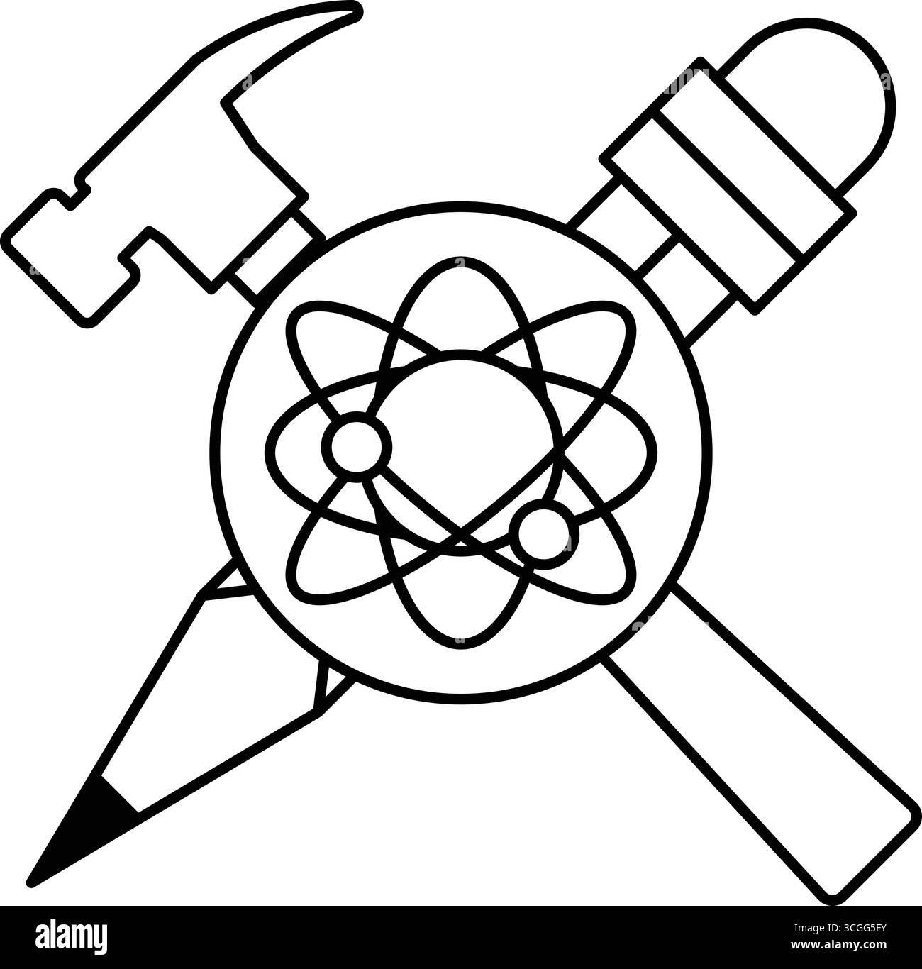 A hammer and a pencil are drawn on a white background. The pencil is ...