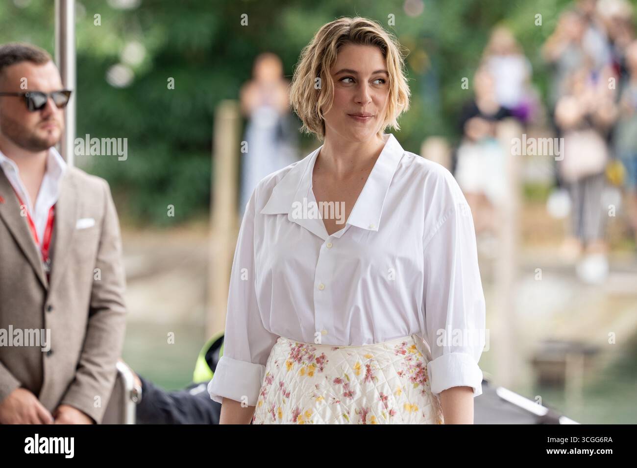 Greta Gerwig arrives at Palazzo del Casino for the ''Jay Kelly ...