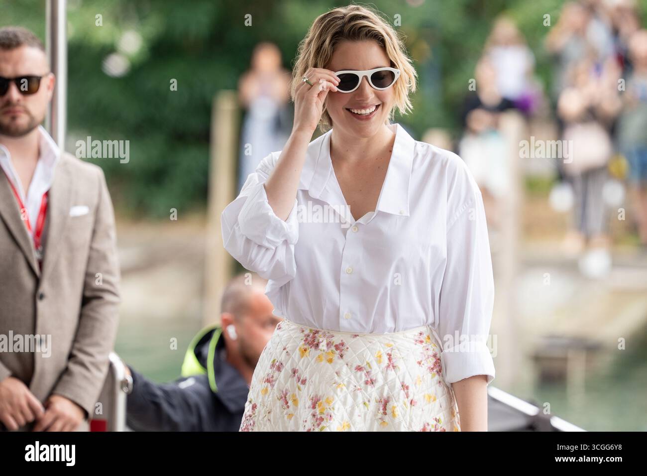 Greta Gerwig arrives at Palazzo del Casino for the ''Jay Kelly ...