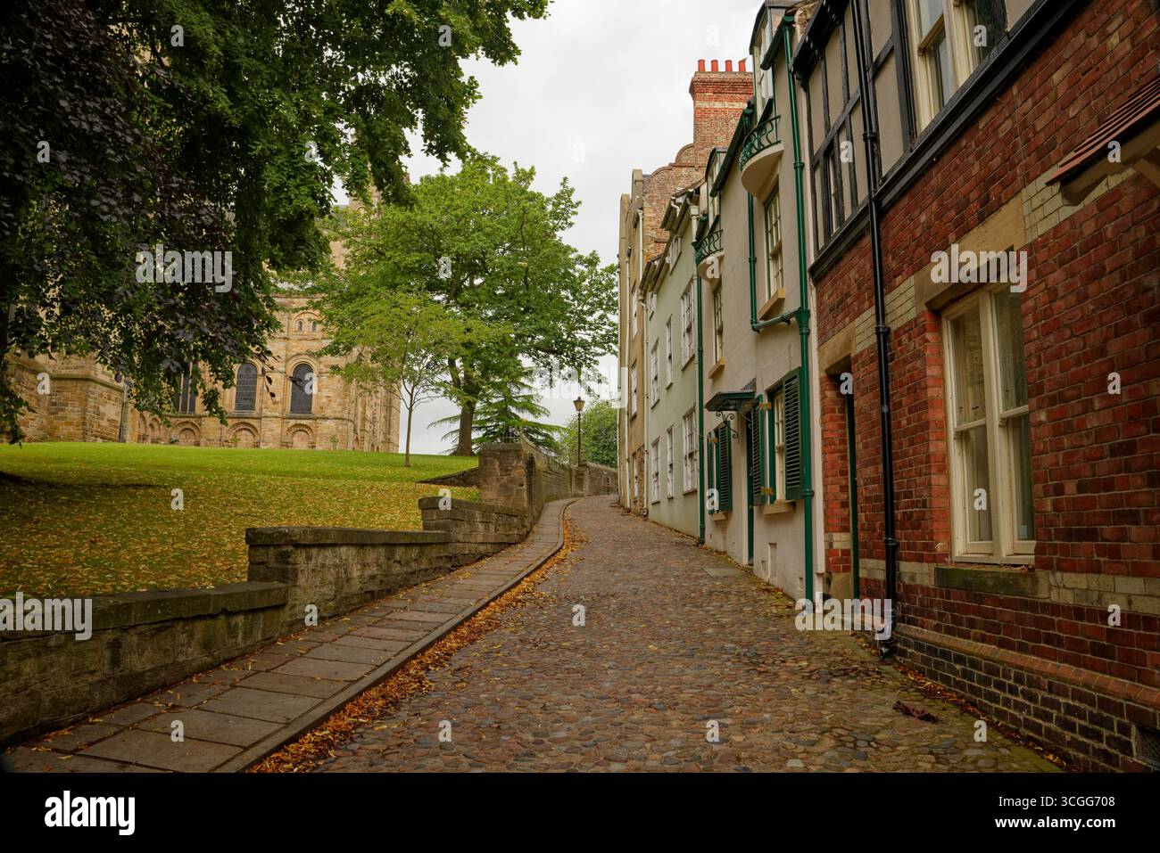 A peaceful and deserted Dun Cow Lane by the ancient Durham Cathedral on ...