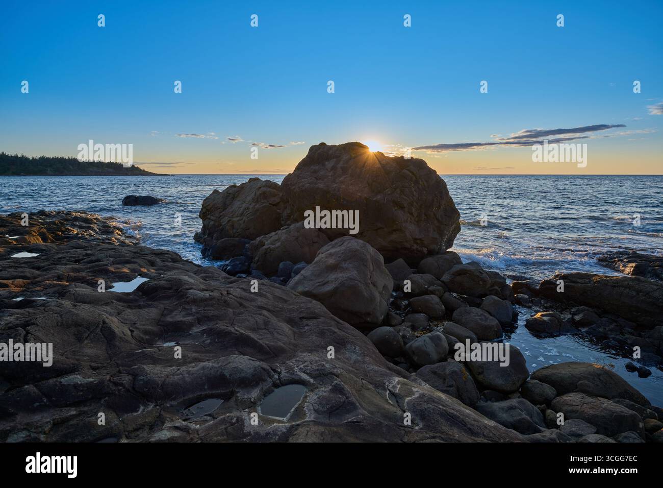 Large Rock boulder along shore near Sandy Cove Beach, Nova Scotia ...