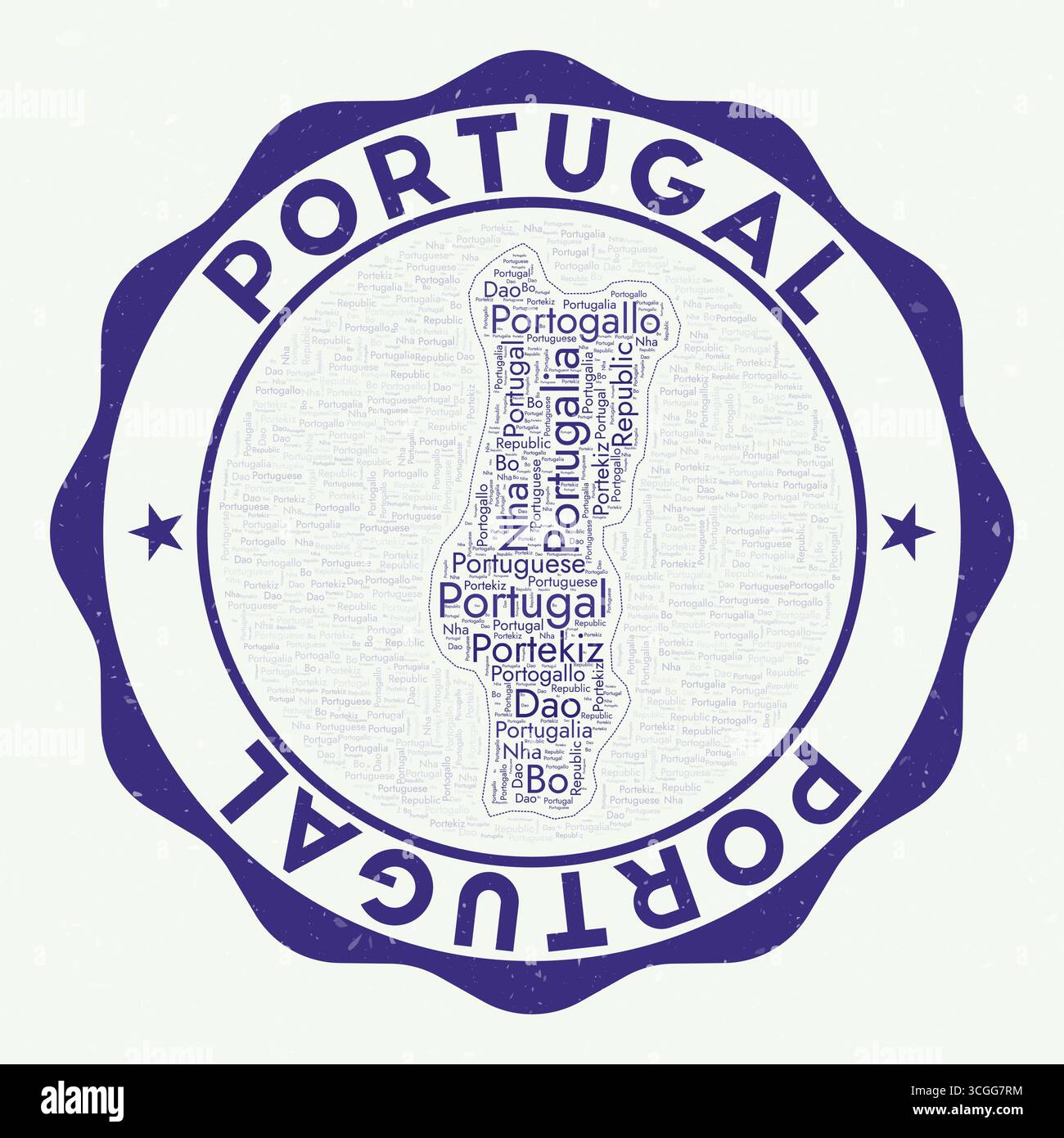 Portugal logo. Artistic country badge with word cloud in shape of ...