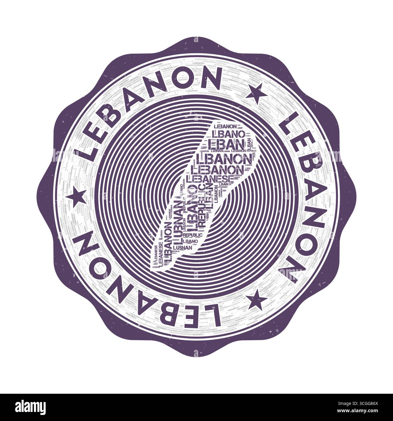 Lebanon seal. Country round logo with shape of Lebanon and country name ...
