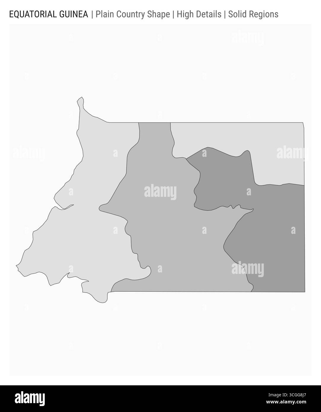 Equatorial Guinea plain country map. High details. Solid regions style ...