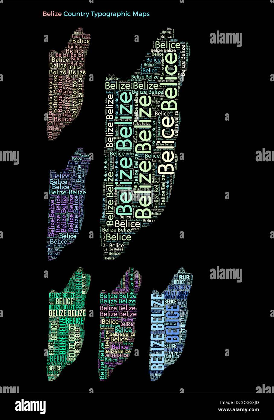 Belize. Set of typography style country illustrations. Belize map shape ...