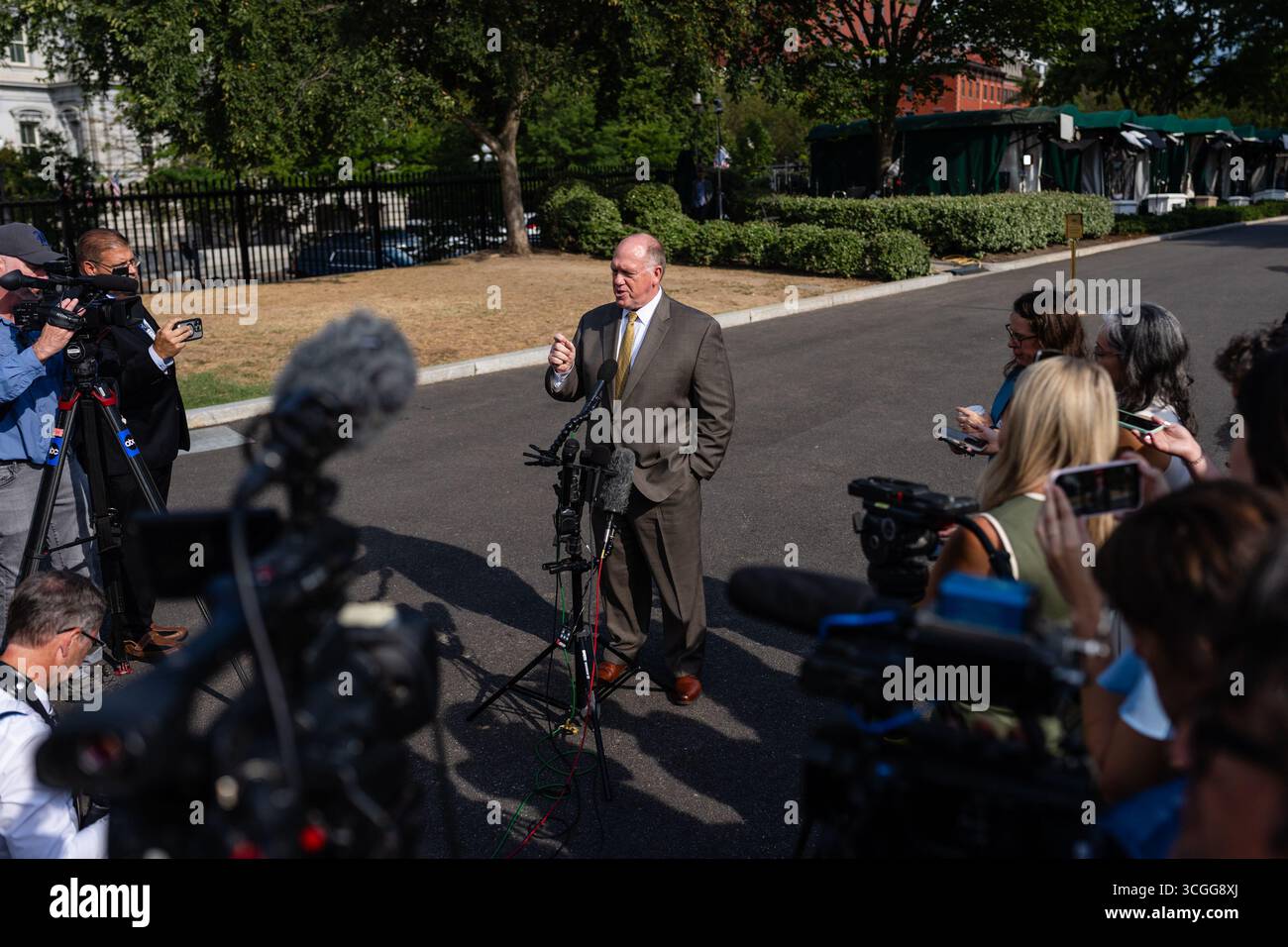 White House Border Czar Tom Homan speaks to reporters after finishing a ...