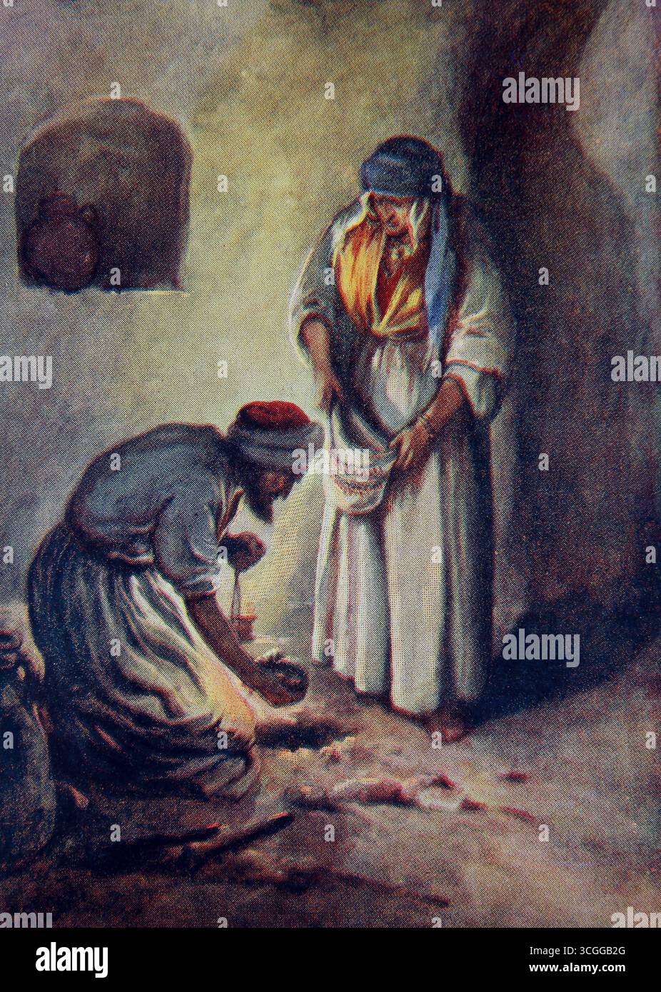 Illustration of Ananias and his wife Sapphira hiding and keeping part ...