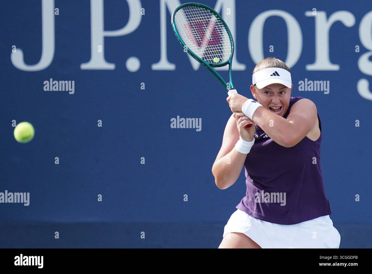 Jeļena Ostapenko of Latvia during the first round of the U.S. Open ...
