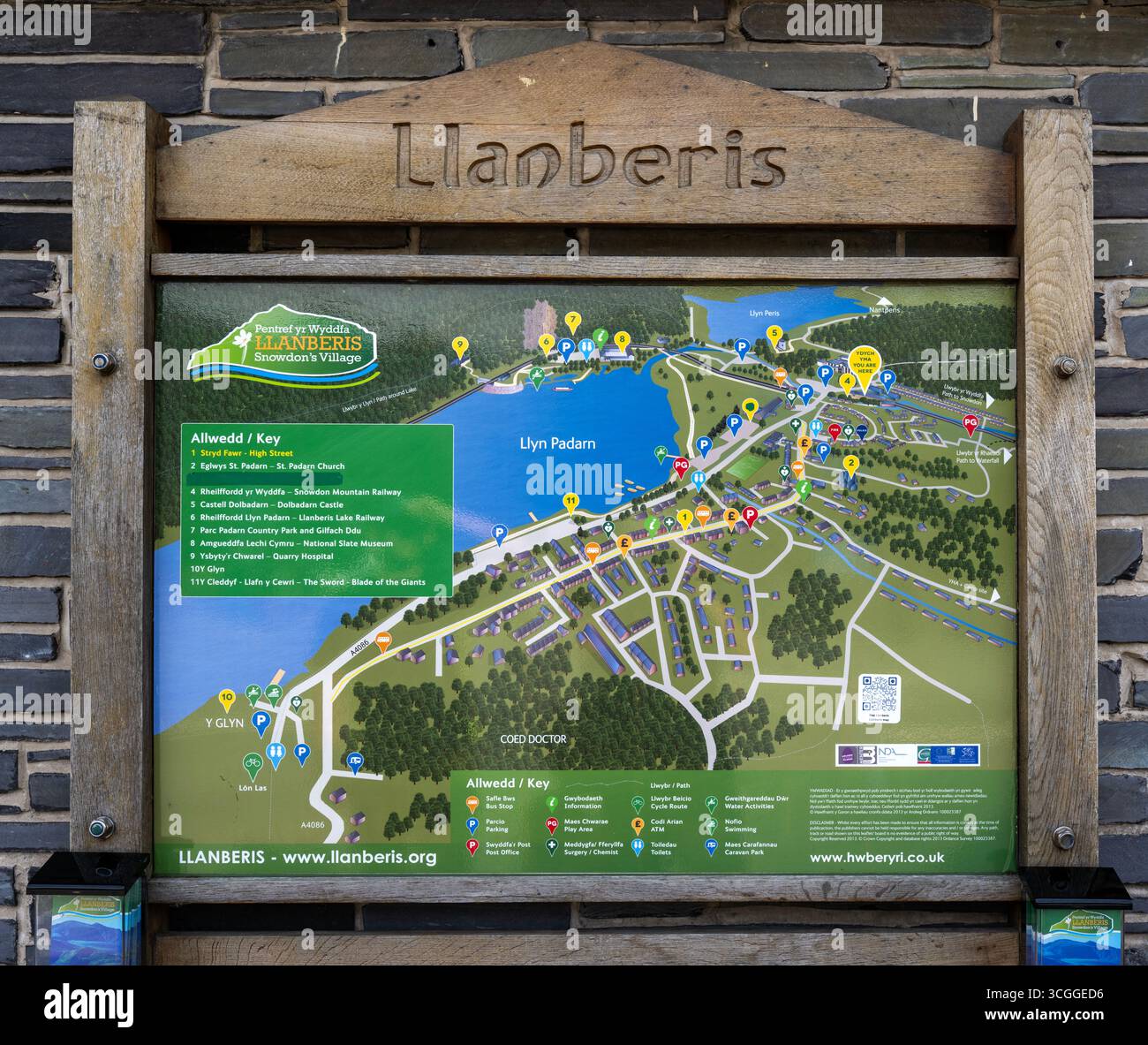 Tourist information board - sign - in the Welsh village of Llanberis ...