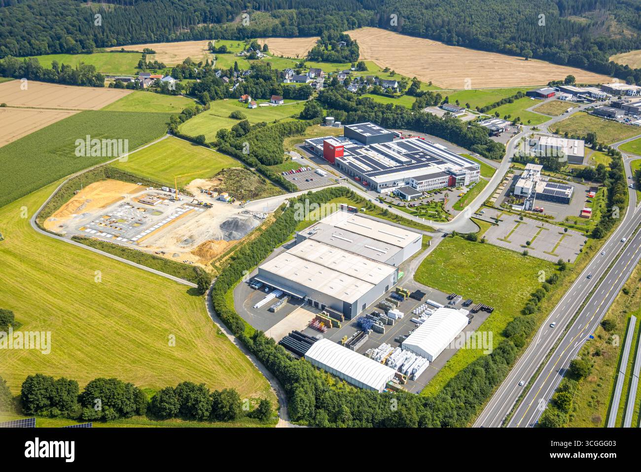 Luftbild, Gewerbegebiet Enste-Nord, Baustelle Firmenansiedlung ...