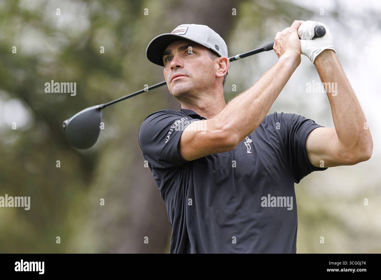 Jordan Weber, of the United States, watches his tee shot during the ...