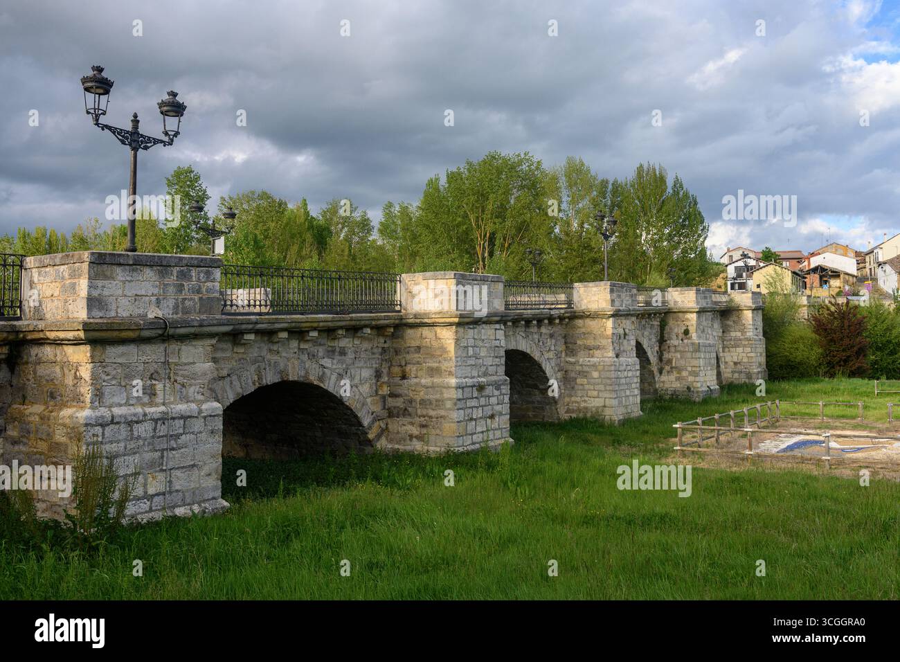 Medieval stone bridge in Carrion de los Condes crossing the Carrion ...