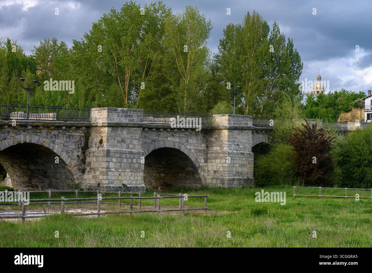 Medieval stone bridge in Carrion de los Condes crossing the Carrion ...