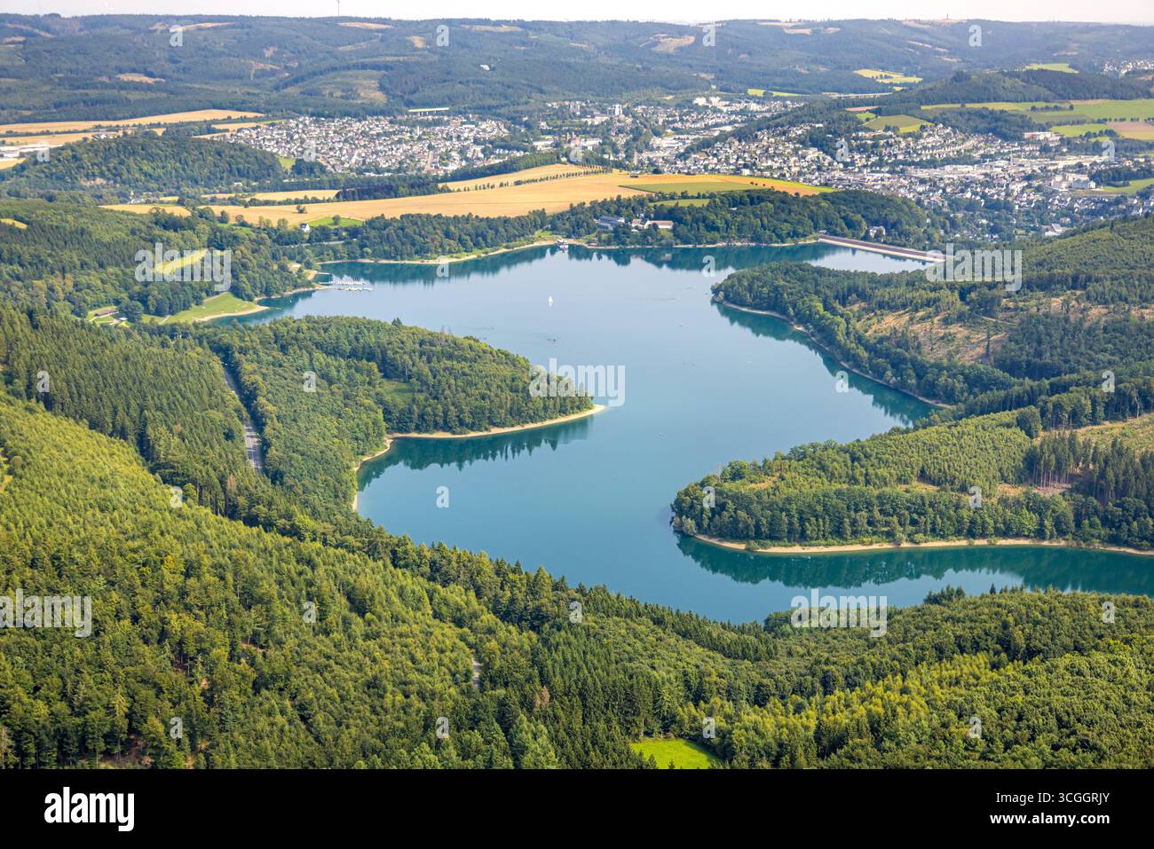 Luftbild, Hennesee Talsperre umgeben von Wald, Welcome Hotel und Blick ...