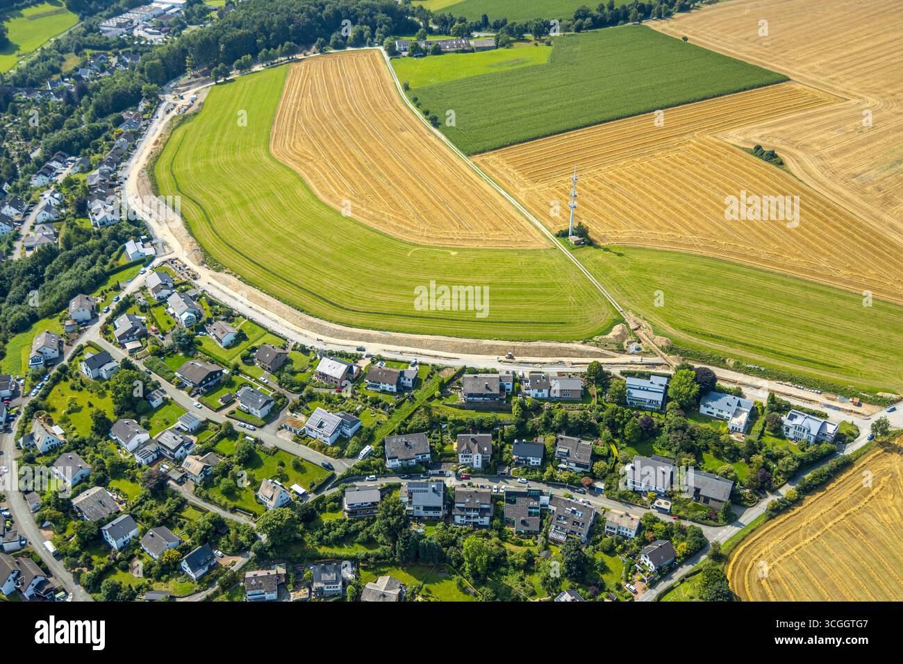 Luftbild, Funkmast auf einem Feld Langelohweg, Bebauungsplan Langeloh ...
