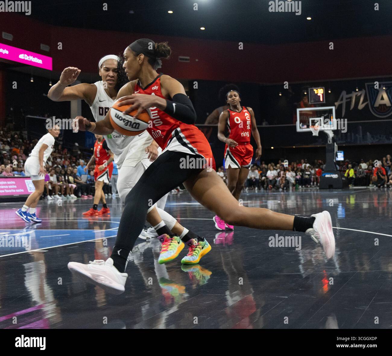 A'ja Wilson #22 and the Las Vegas Aces take on the Atlanta Dream at ...
