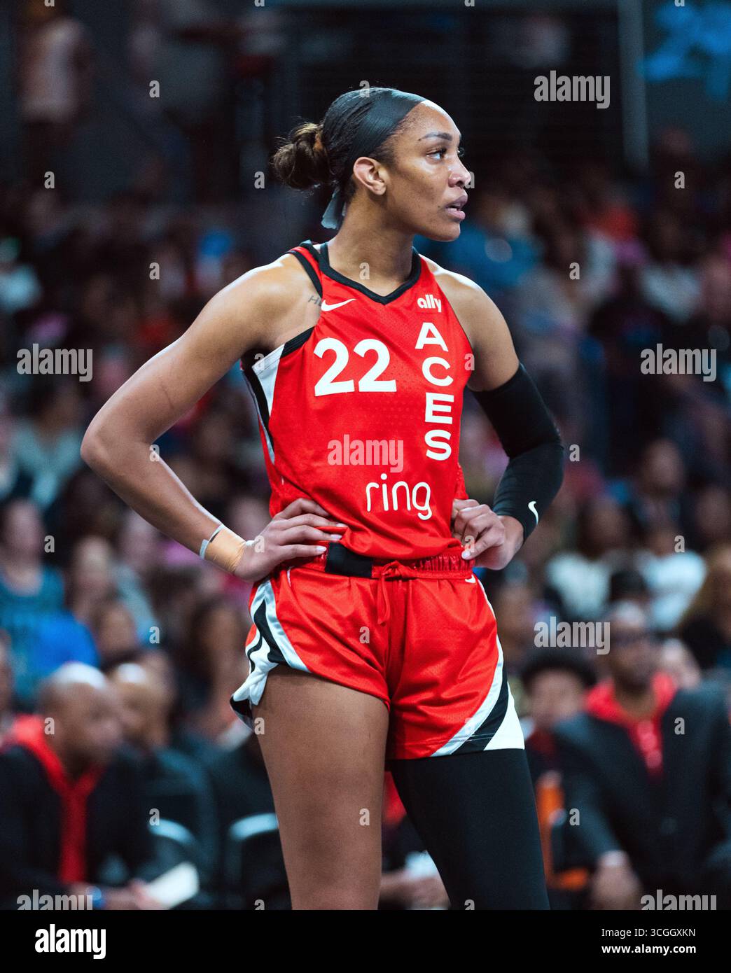 A'ja Wilson #22 and the Las Vegas Aces take on the Atlanta Dream at ...