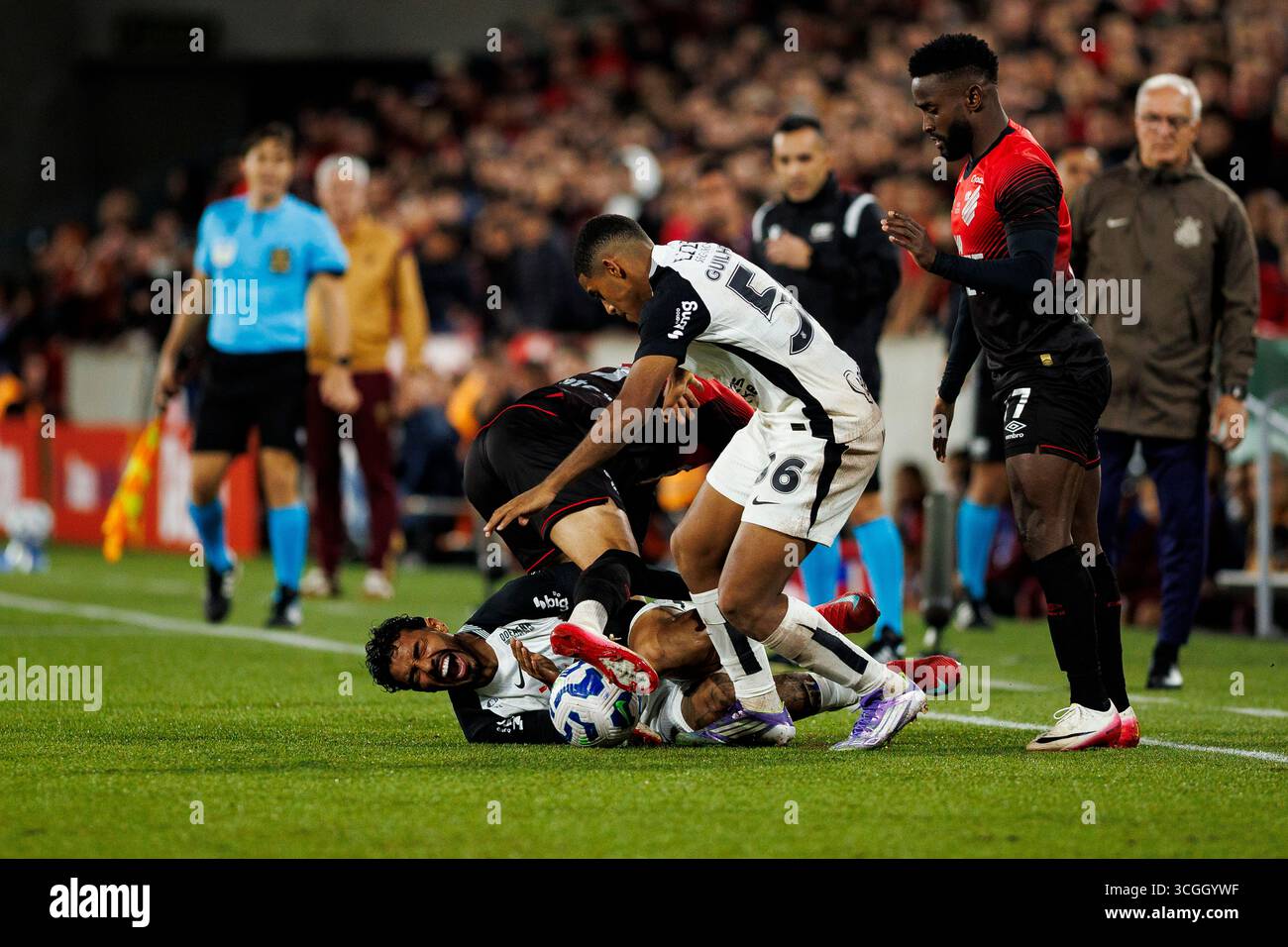 Curitiba, Brazil - August 27: Matheus Bidu of Corinthians is challenged by Luiz Fernando of ...
