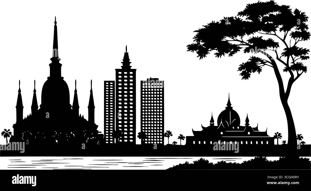 Art of silhouette of Putrajaya city skyline showcasing its iconic ...