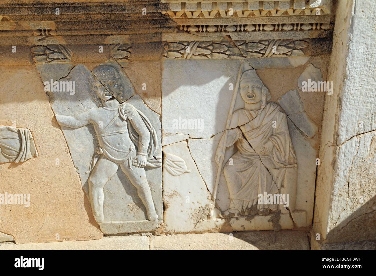 Pantomime scene carving at the Roman Theatre in Sabratha Stock Photo ...