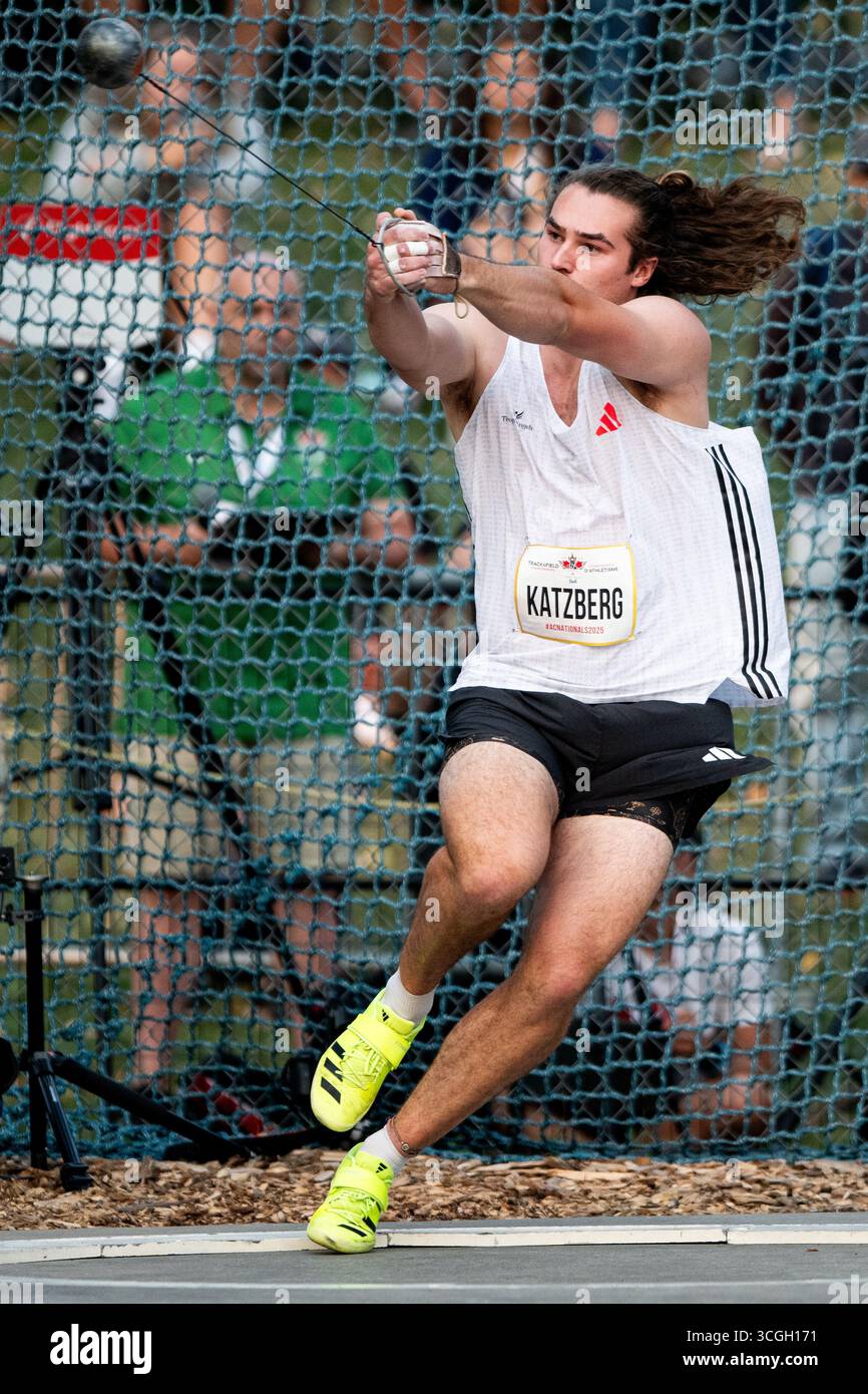Ethan Katzberg throws in the Men Hammer Throw Senior Finals during the ...