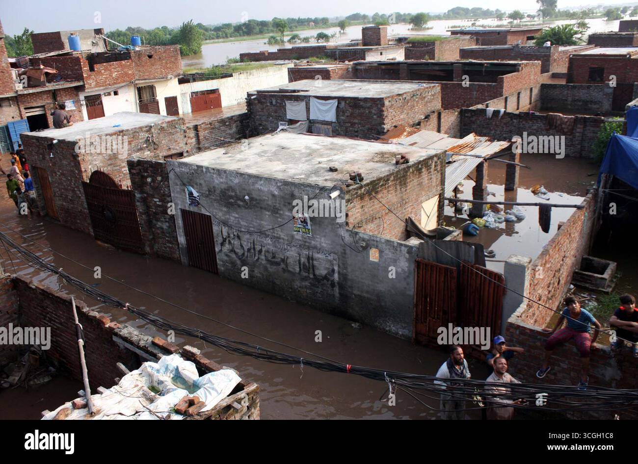 LAHORE, PAKISTAN, AUG 28: View of flood water entered riverside ...